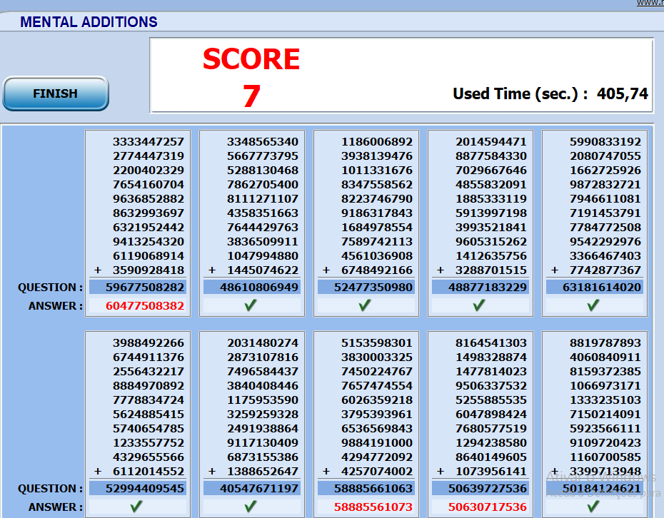 What is your score at memoriad addition using one column? - Mental ...